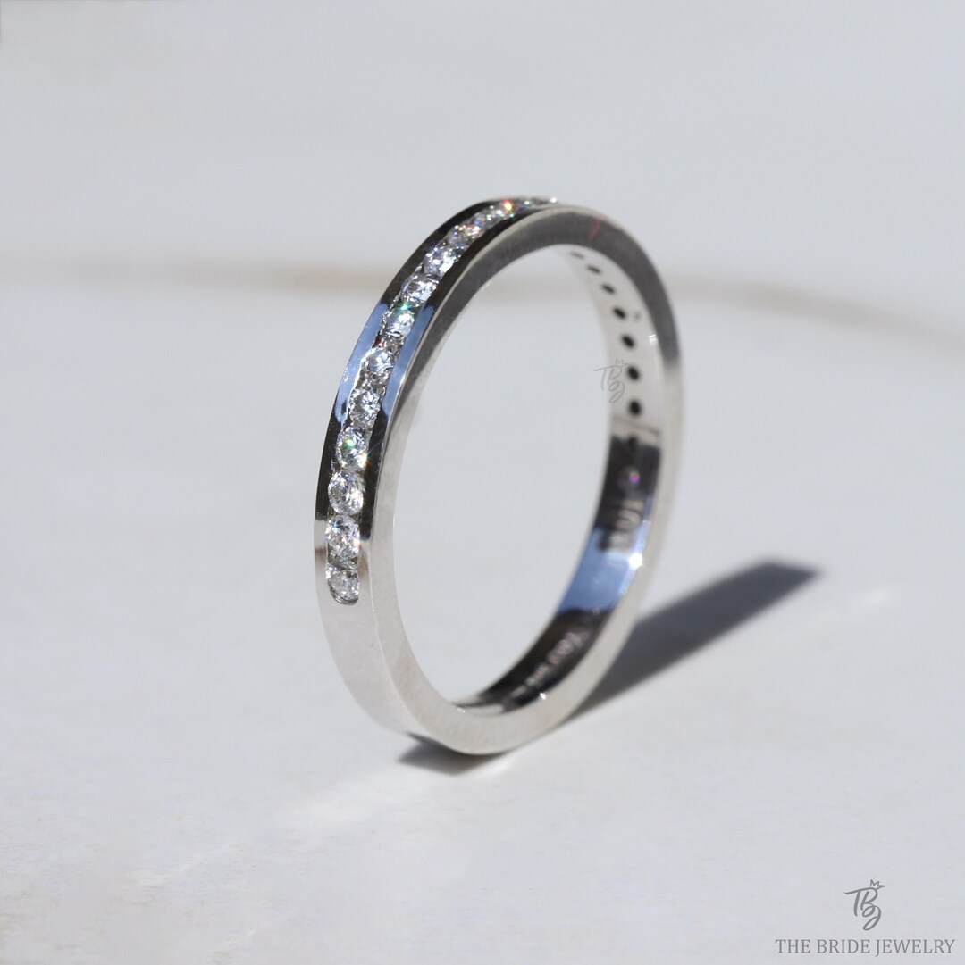 3mm Wide Channel Set Moissanite Band Half Eternity Moissanite Wedding ...