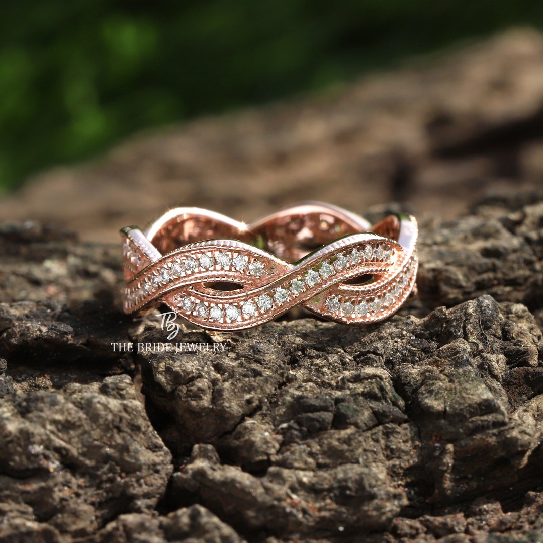 14k Rose Gold Twist Wedding Band, Infinity Wedding Band Twisted ...