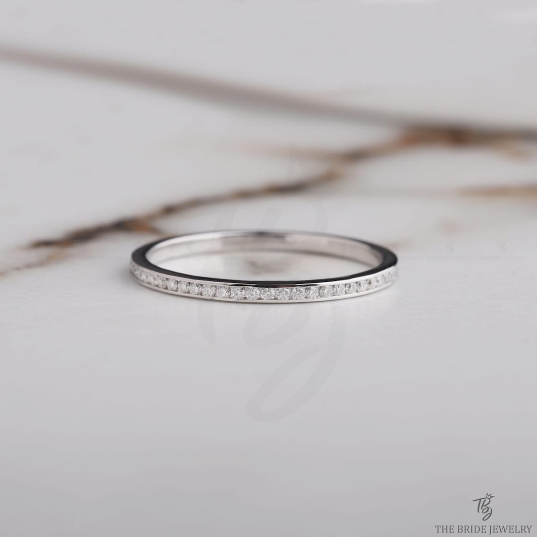 1.70mm Channel Set Stacking Band Moissanite Wedding Band White Gold ...