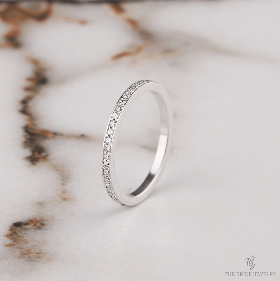 1.70mm Channel Set Illusion Band Moissanite Wedding Band White Gold ...