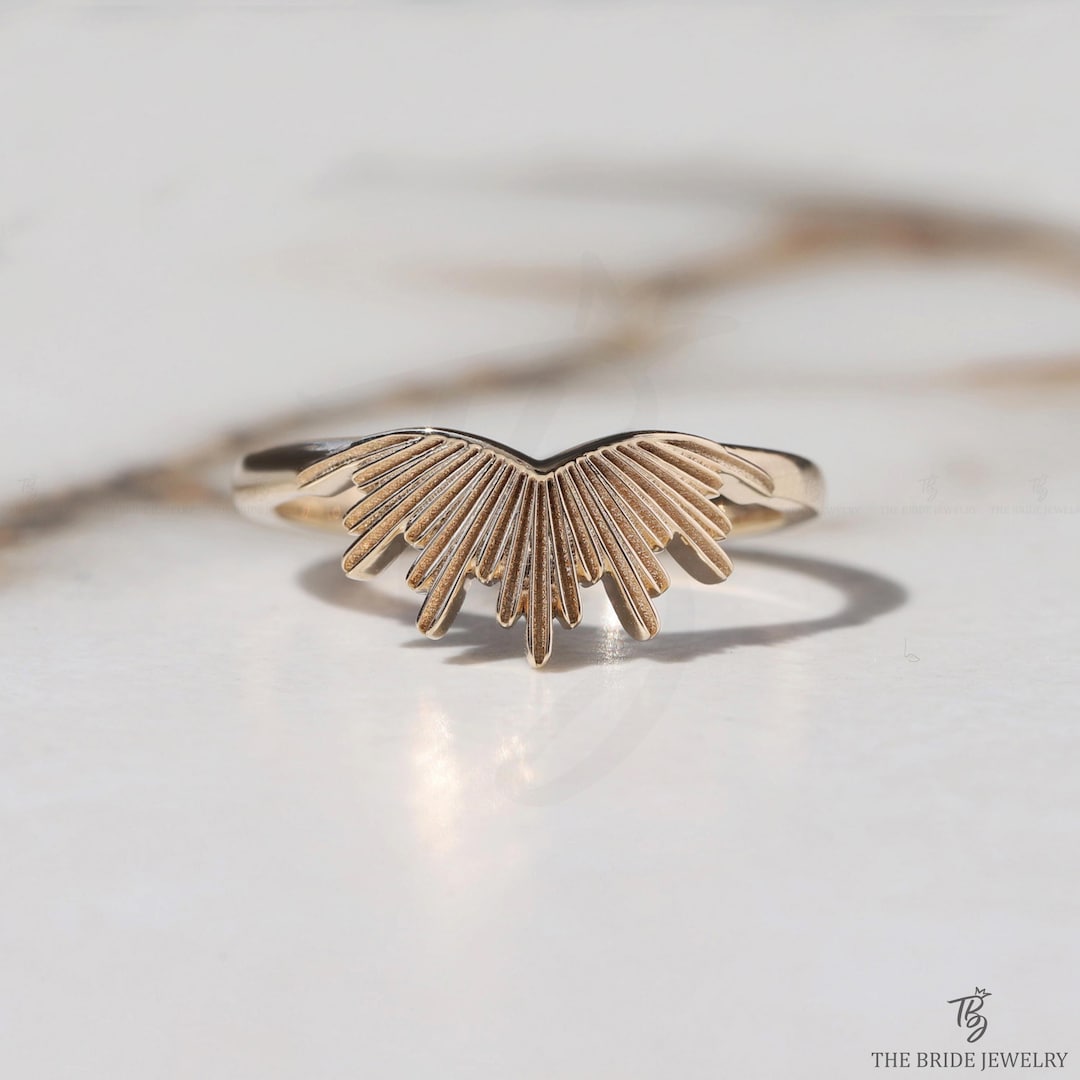 14k Solid Gold Sunburst Ring, Gold Sunbeam Ring, Sunshine Ring, Rising Sun Ring, Minimalist ...