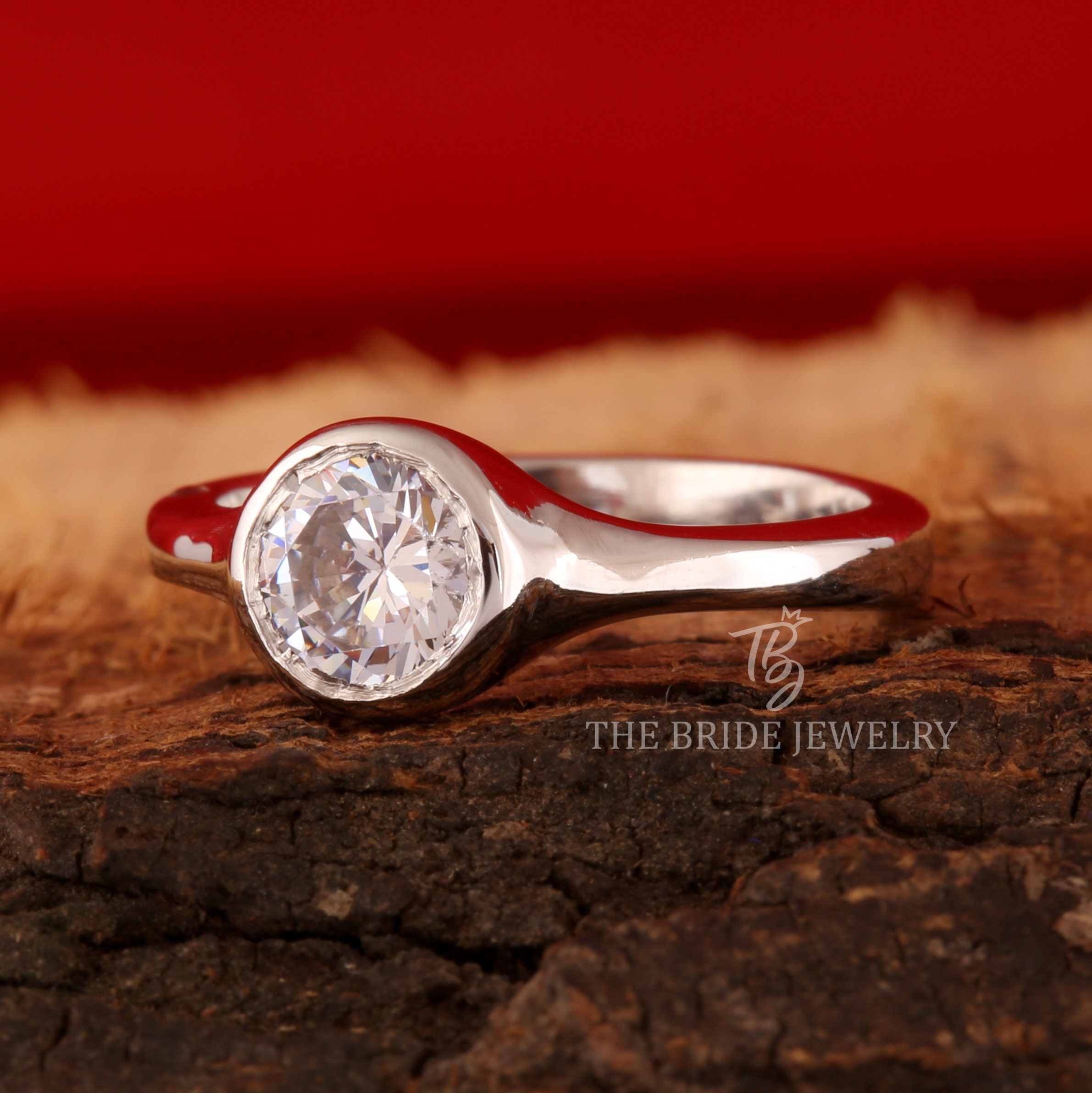 Low Profile Bezel Set Round Moissanite Ring Round Cut Ring 14K | Etsy