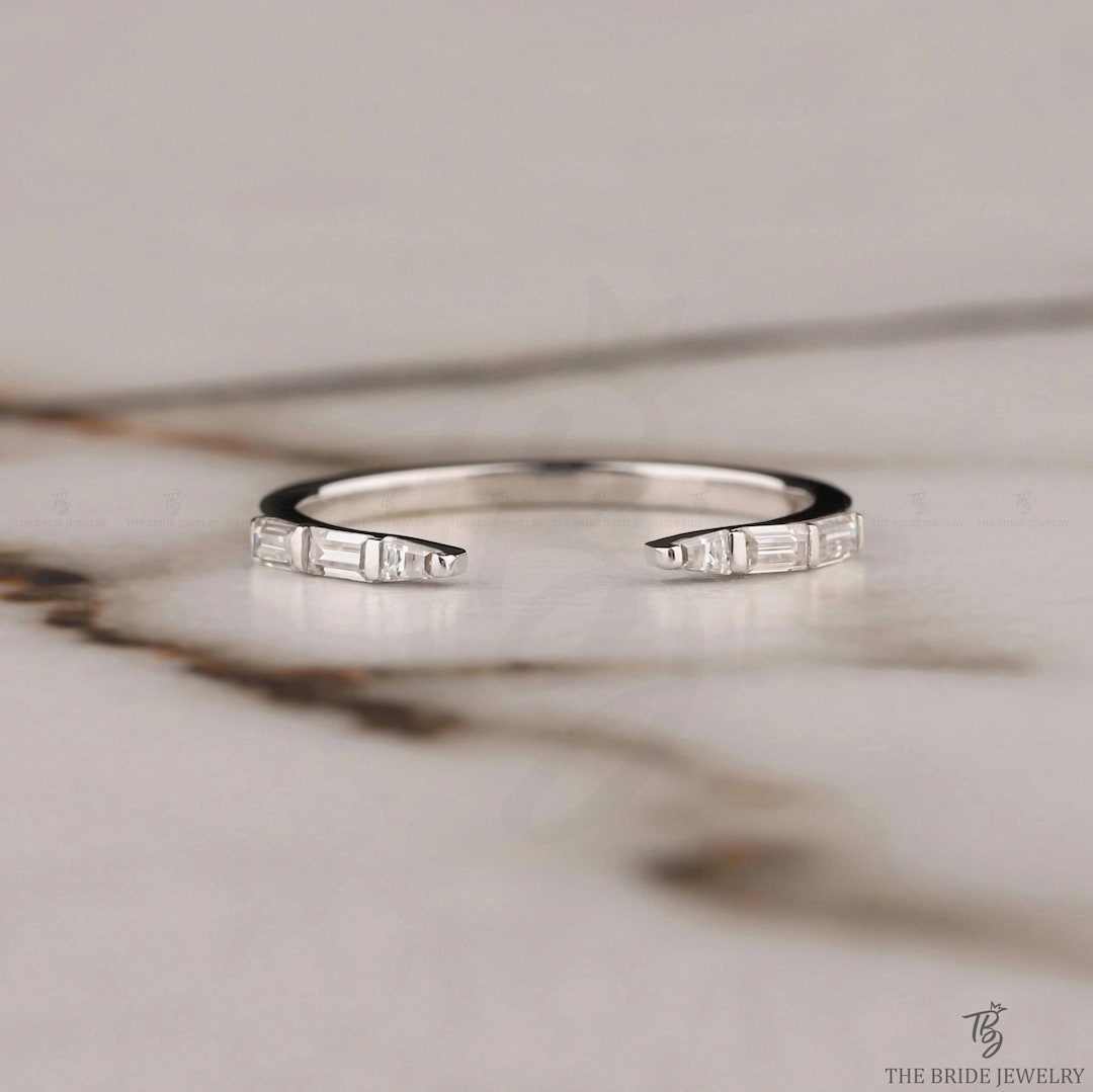 Open Wedding Band Tapered Baguette Cuff Wedding Band Women Spacer ...