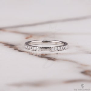 Pave Set Notched Stacking Band Moissanite Wedding Band Women 10K/14K ...