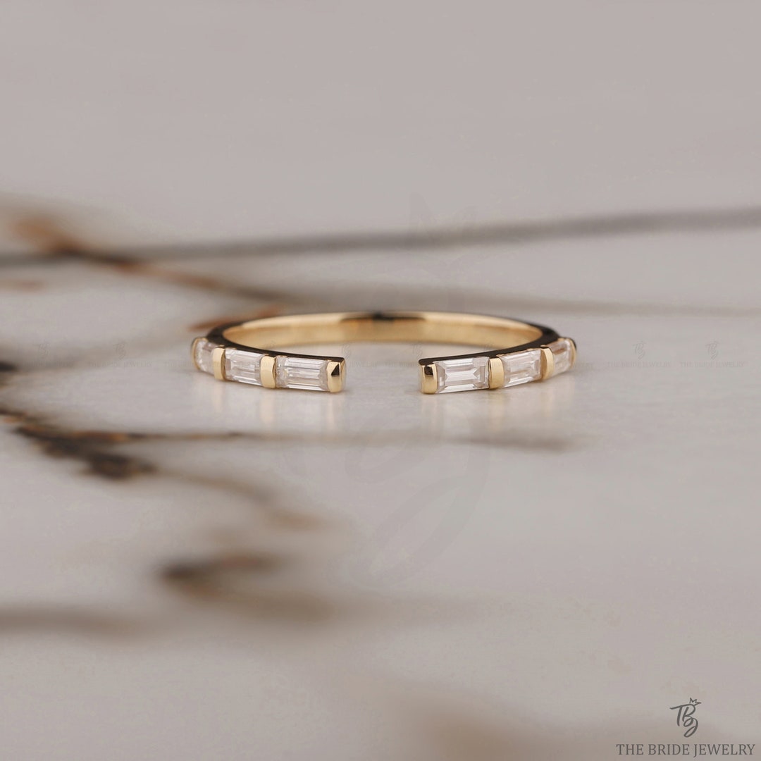 Open Wedding Band, Baguette Cutcuff Wedding Bands Women, Moissanite ...