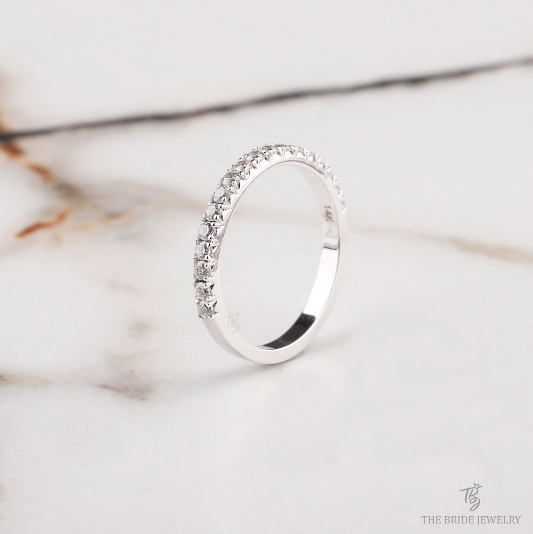 2mm French Pave Set Band Moissanite Wedding Band Half Eternity Vintage ...