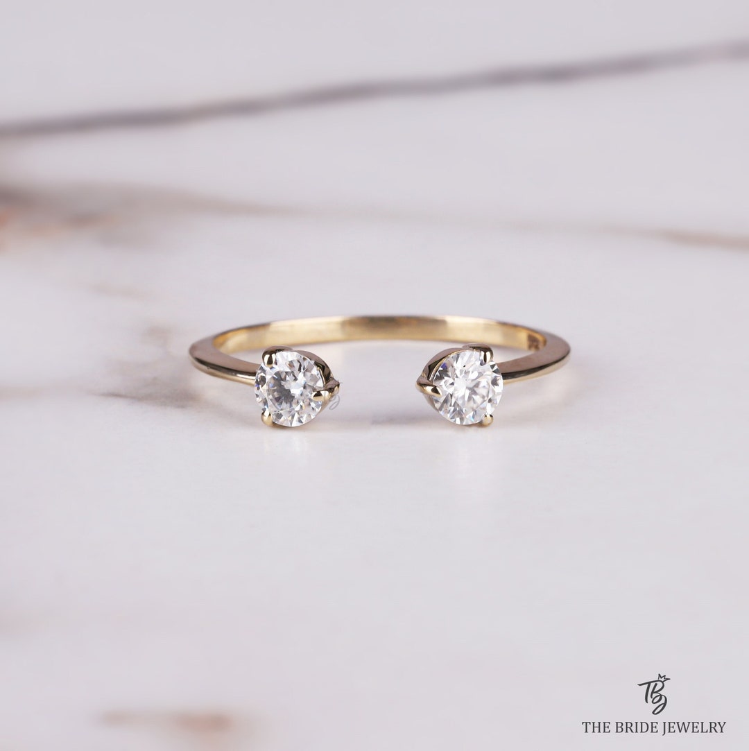 Open Wedding Band, Dual Diamond Ring, 14K Gold Cuff Diamond Ring, Open ...