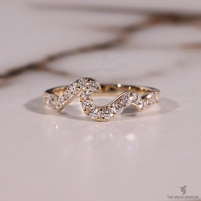 Small Wave Ring, Diamond Wave Band, Minimalist Simple Diamond Matching ...