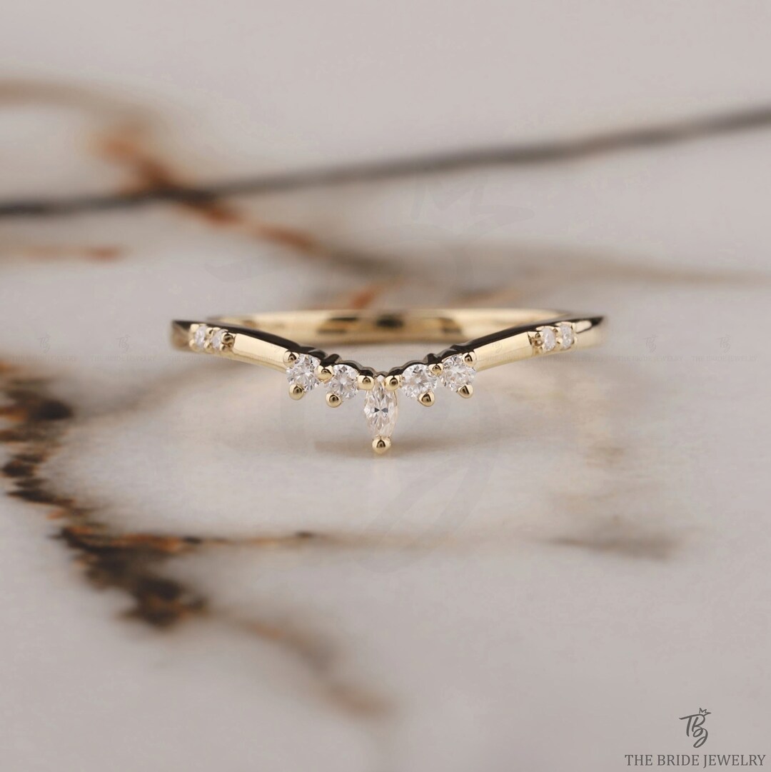 Curved Wedding Bands Women, Contour Wedding Band Marquise Crown ...
