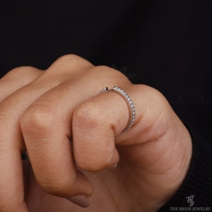 Pave Set Notched Stacking Band Moissanite Wedding Band Women 10K/14K ...