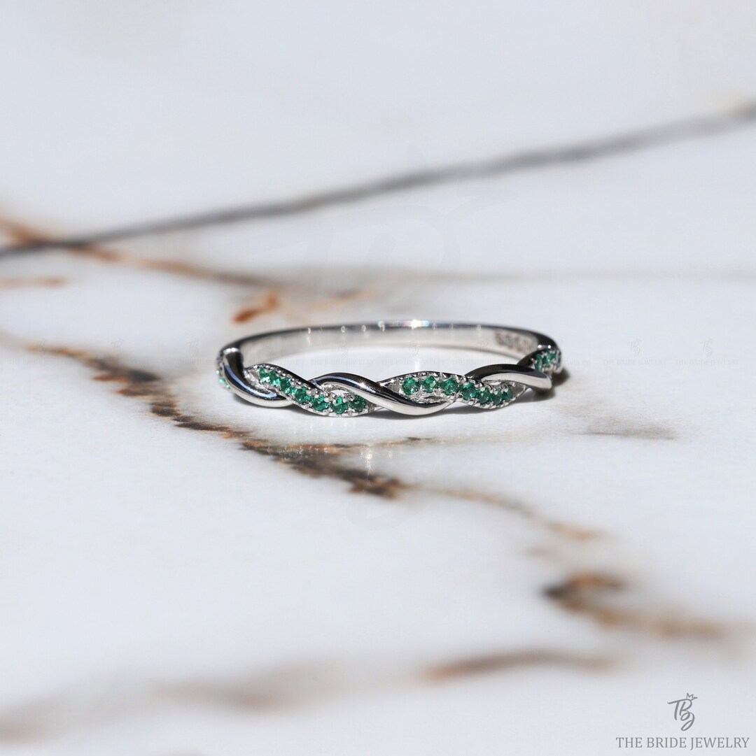Half Eternity Twisted Wedding Band, White Gold Wedding Band Women ...