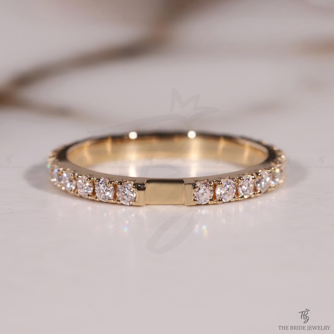 Micro Pave Diamond Wedding Band, Notched Stacking Band, Full Eternity ...