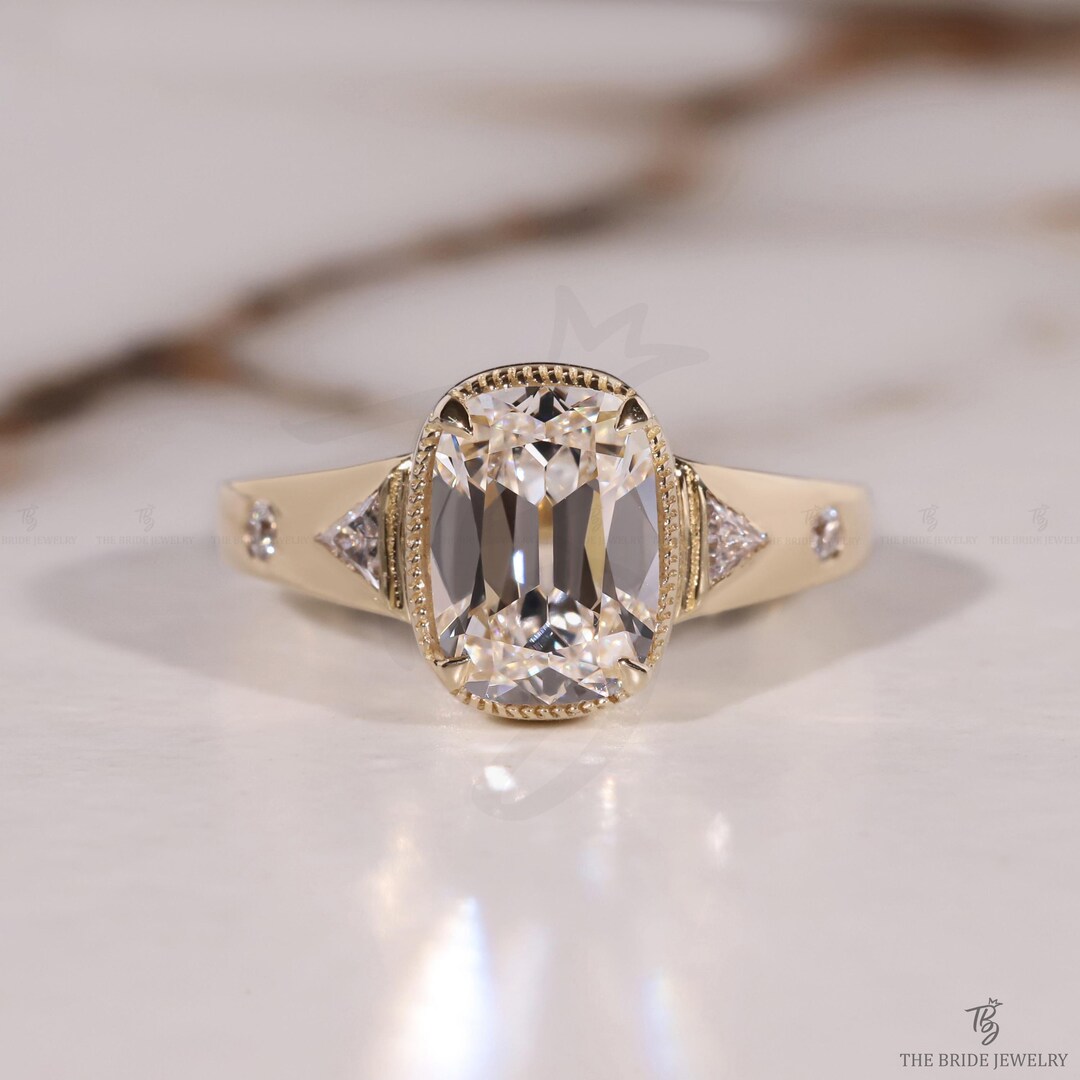 2 CT Old Mine Elongated Cushion Cut Lab Grown Diamond Ring, Taylor ...