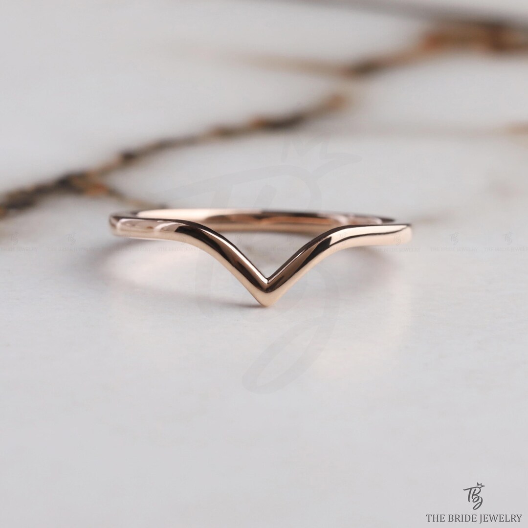 14k Gold Wishbone Ring, Solid Gold Chevron Stacking Ring, Curved ...