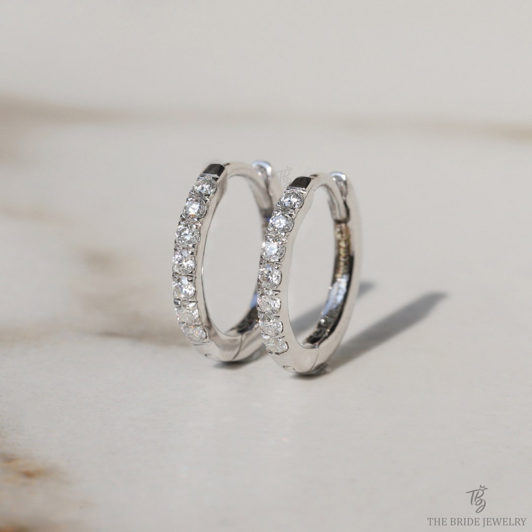 9mm Huggie Hoop Earrings Moissanite White Gold Conch Hoop Cartilage ...