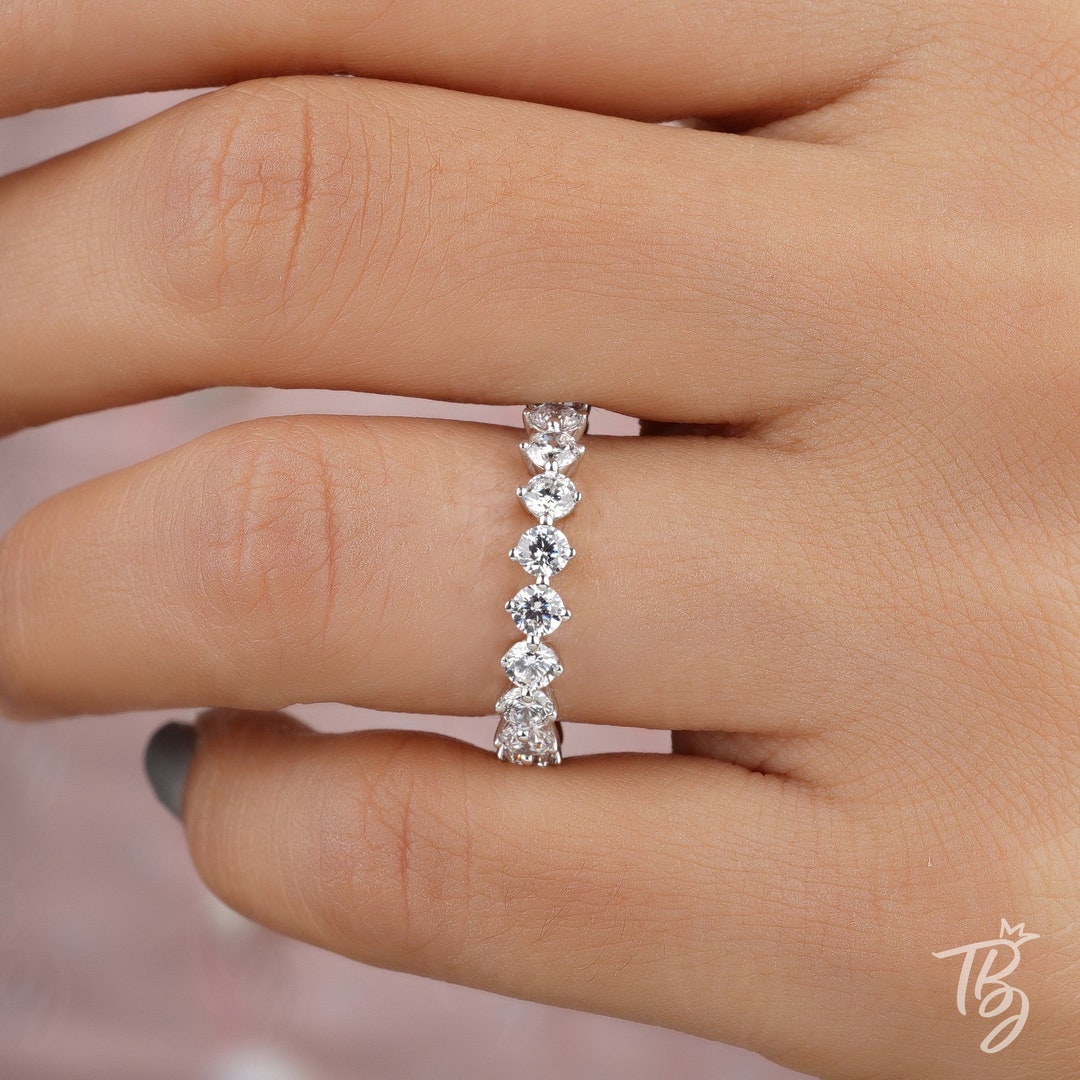 Bubble Prong Set Ring 3mm Bubble Ring Round Cut Moissanite Wedding Band ...