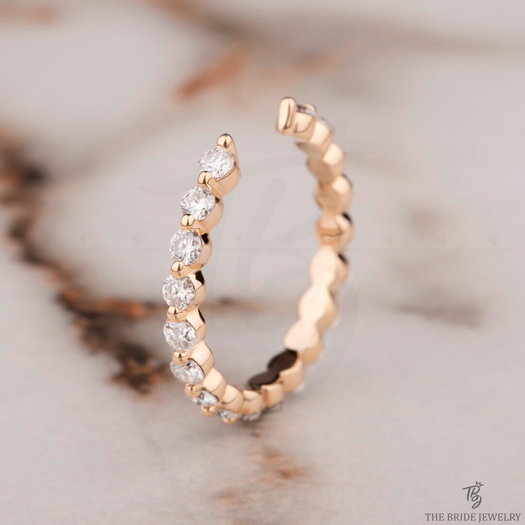 2.10mm Round Cut Open Wedding Band Colorless Moissanite Band Bubble ...