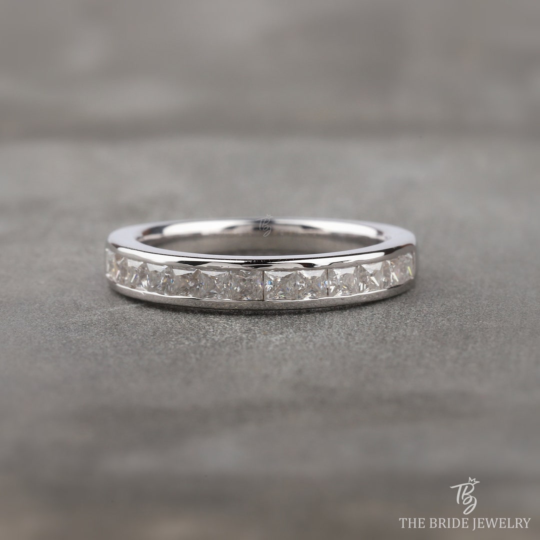 Princess Cut Channel Set Wedding Band in 14k Solid Gold 2.50mm Princess ...