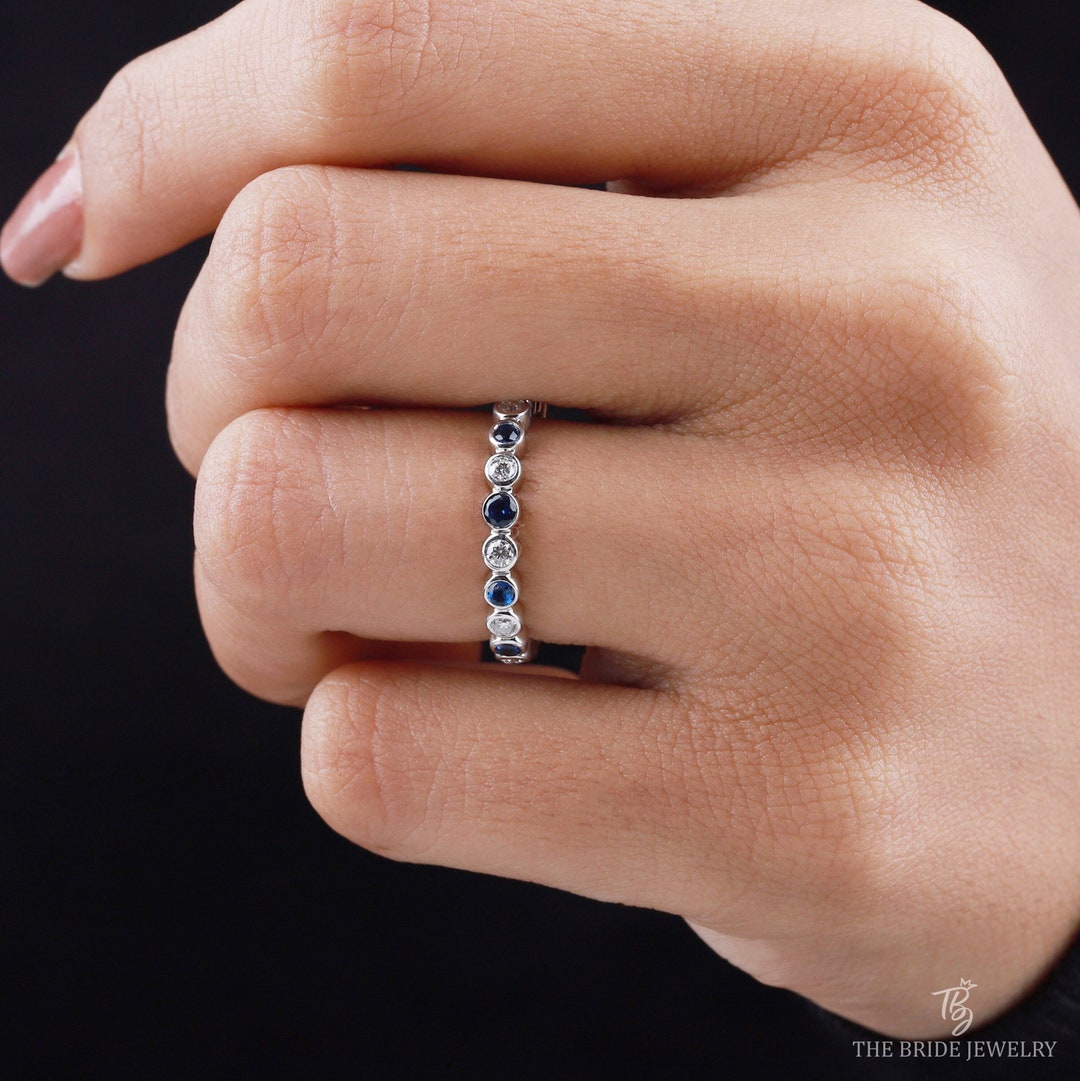 Blue Sapphire Stacking Ring Round Cut Blue Sapphire Ring Sapphire ...