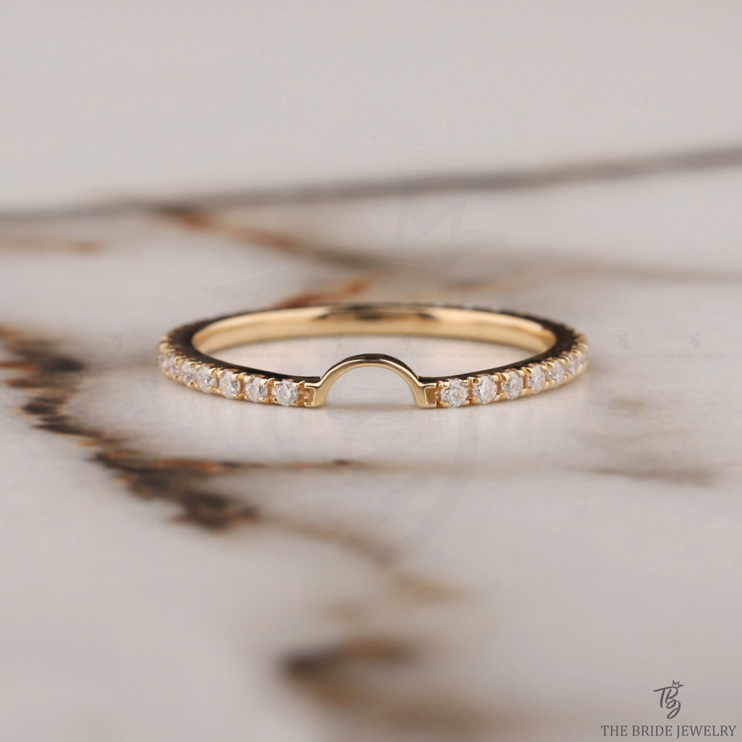 Pave Set Customized Notch Wedding Band Stackable Moissanite 1.5mm Pave ...