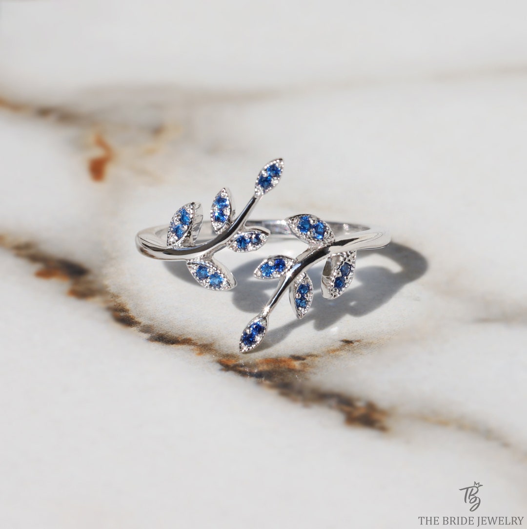 Nature Inspired Sapphire Band Floral Ring Blue Sapphire Leaf Band ...