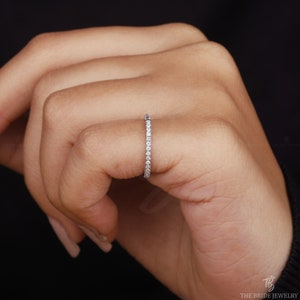 Pave Set Notched Stacking Band Moissanite Wedding Band Women 10K/14K ...