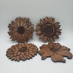 Flowers Laser Cut Wooden Coaster - Etsy