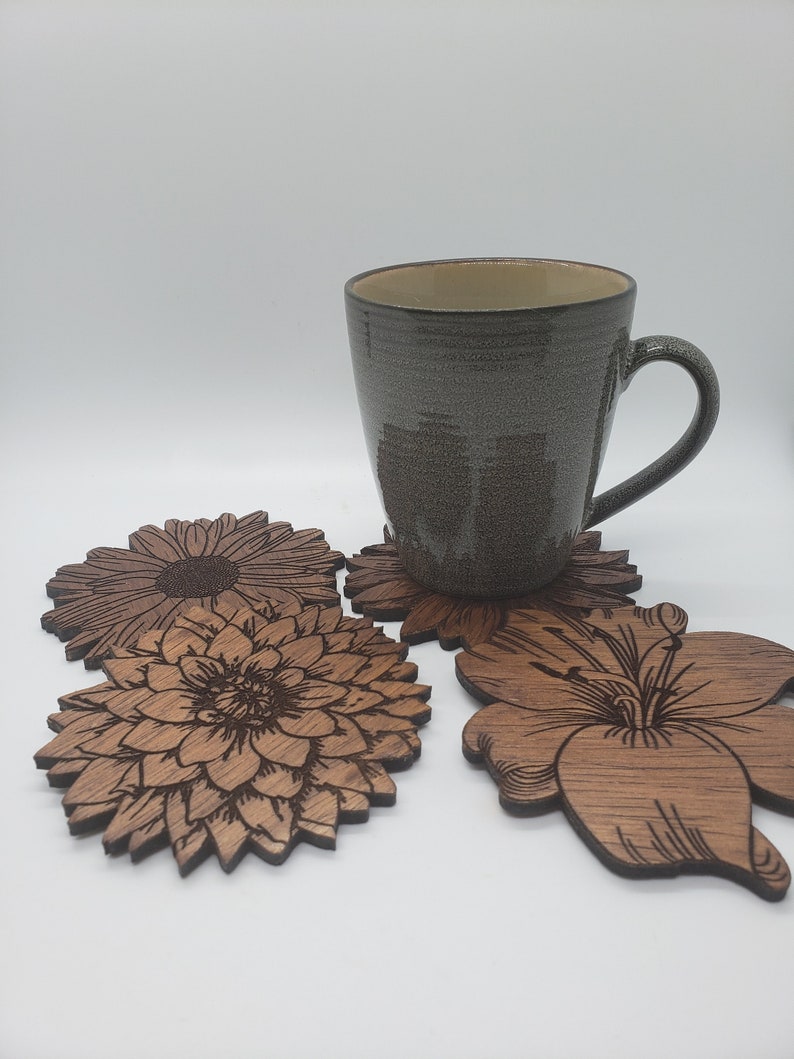 Flowers Laser Cut Wooden Coaster | Etsy