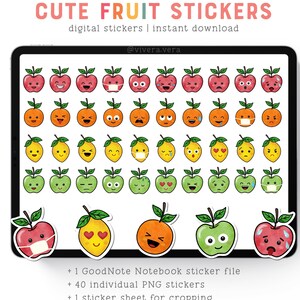 Digital Stickers - Cute Fruit Stickers With Emotions - Goodnotes | PNG ...