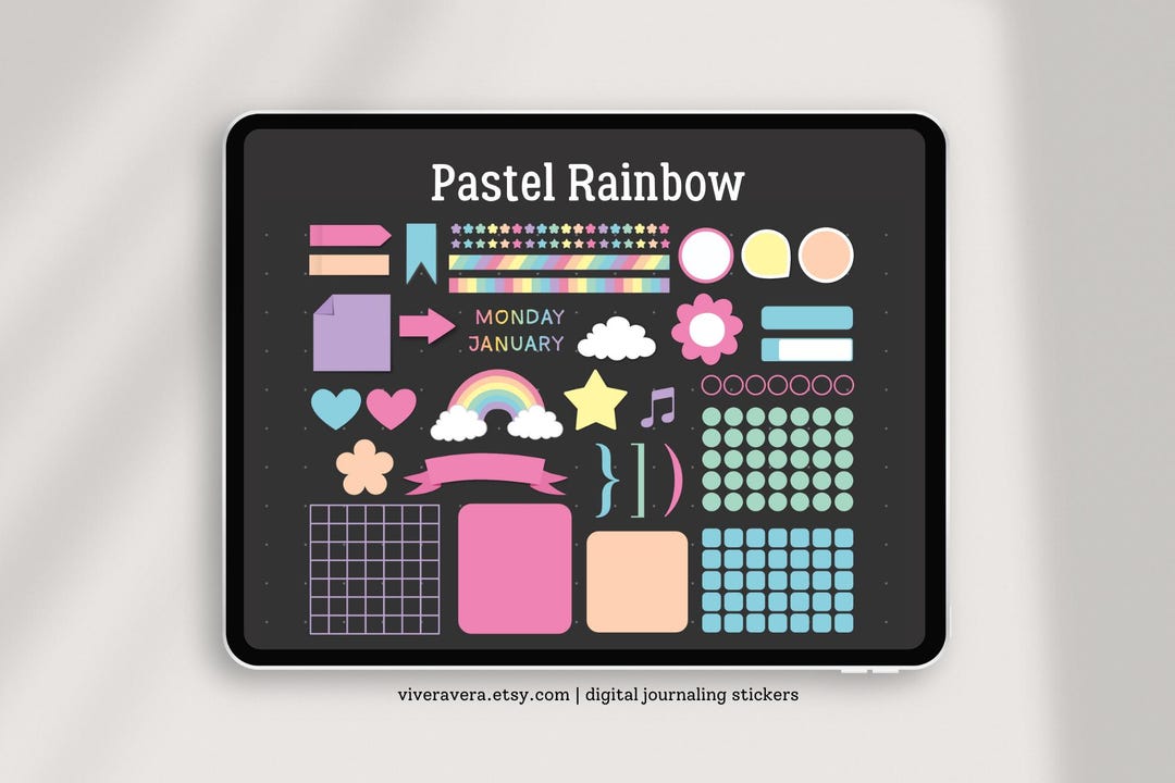 Digital Stickers - Pastel Rainbow Dream - 176 Stickers - Sticky Notes ...