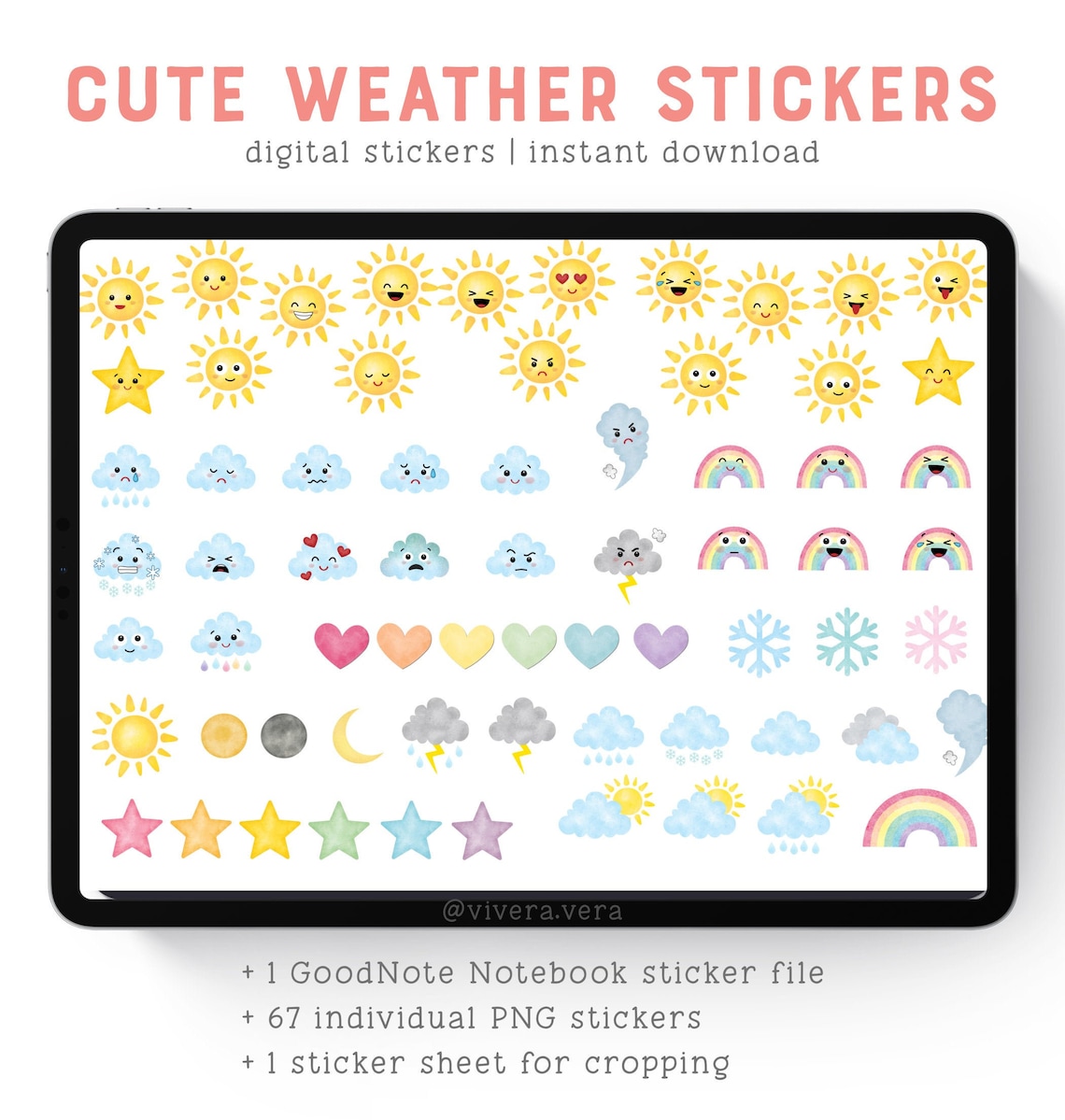Digital Stickers Cute Weather Stickers With Emotions - Etsy