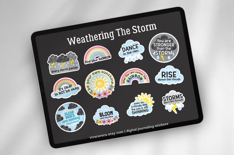 Digital Stickers - Cute Weathering Storm Sky Rainbow Planner Stickers ...