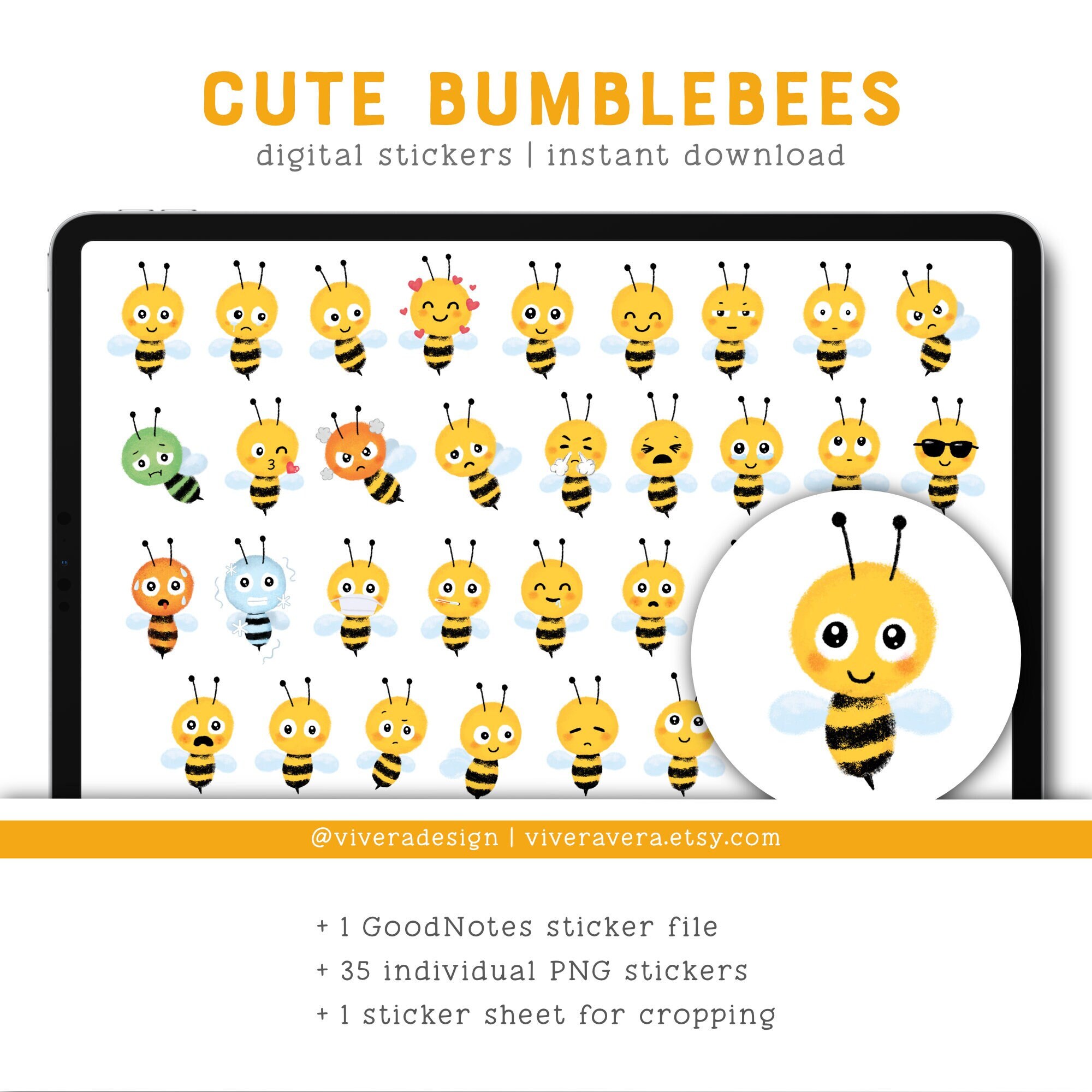 Digital Stickers - Cute Bumblebee Emoji Emoticon - Goodnotes | PDF ...