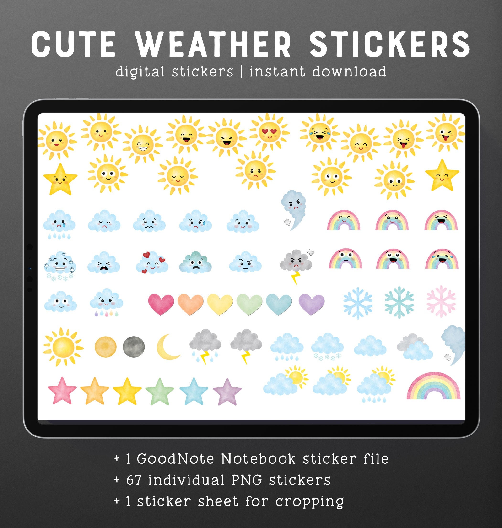 Digital Stickers Cute Weather Stickers With Emotions - Etsy