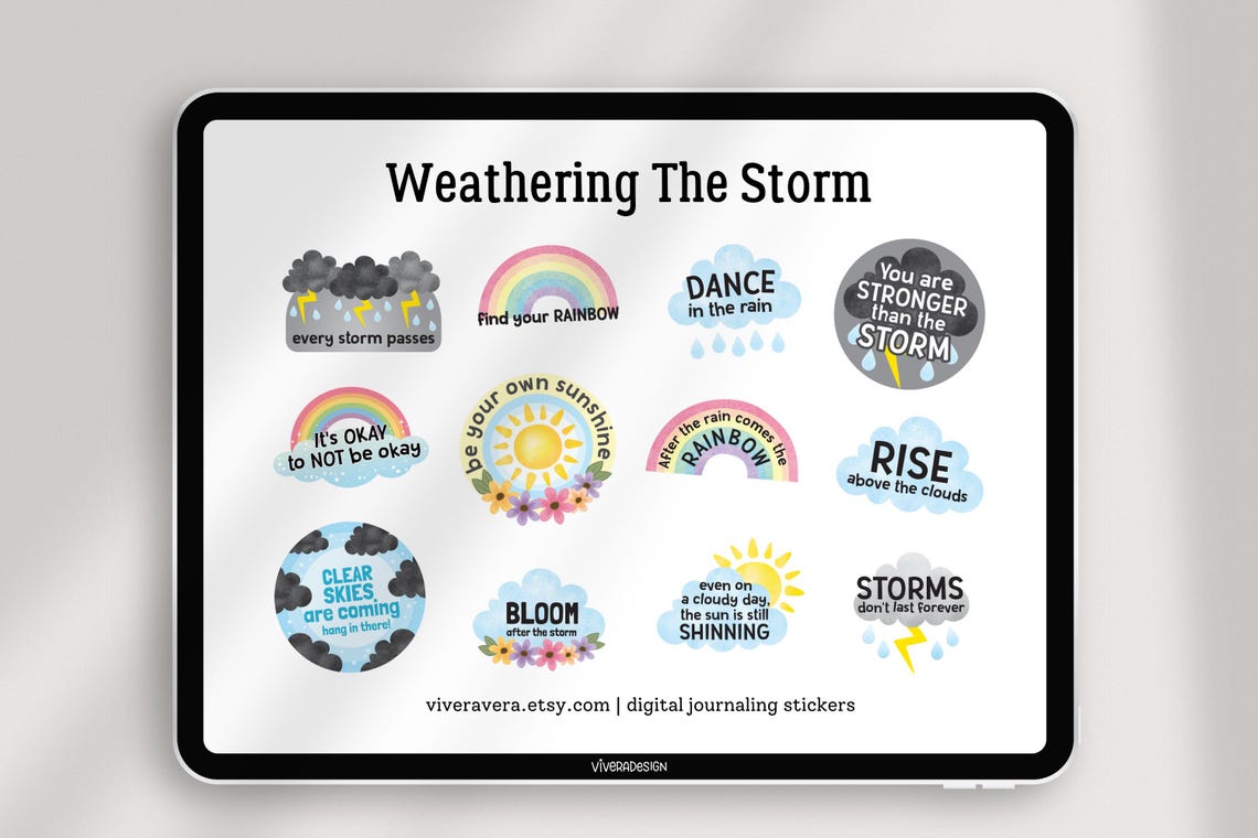 Digital Stickers - Cute Weathering Storm Sky Rainbow Planner Stickers ...