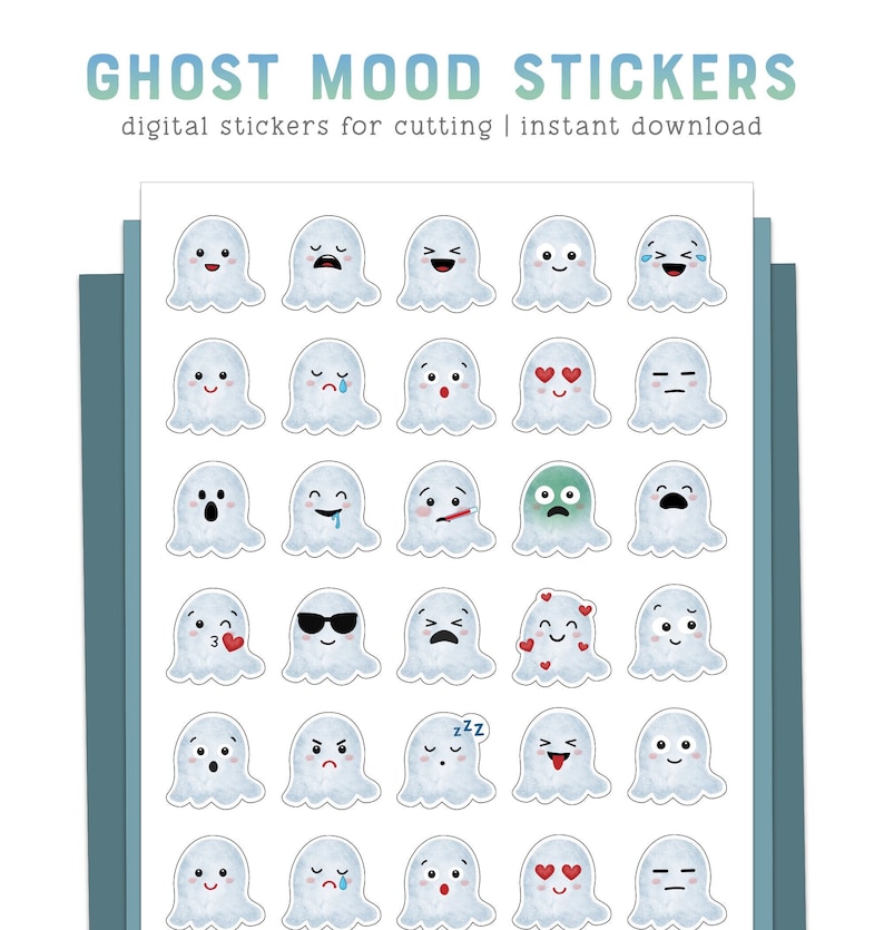 Cute Ghost Mood Emoji Printable Stickers for Cricut or Silhouette | SVG ...