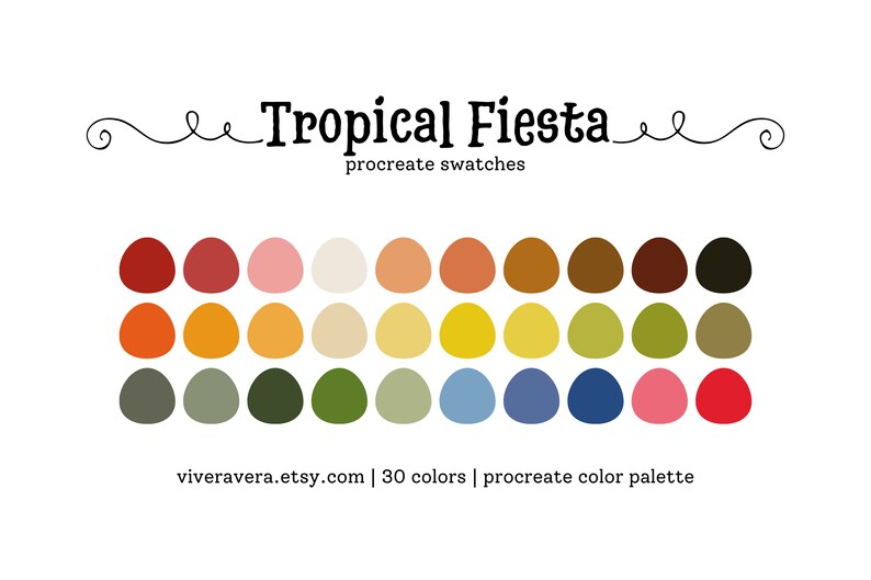 Tropical Fiesta Procreate Color Palette 30 Custom Swatches Instant ...