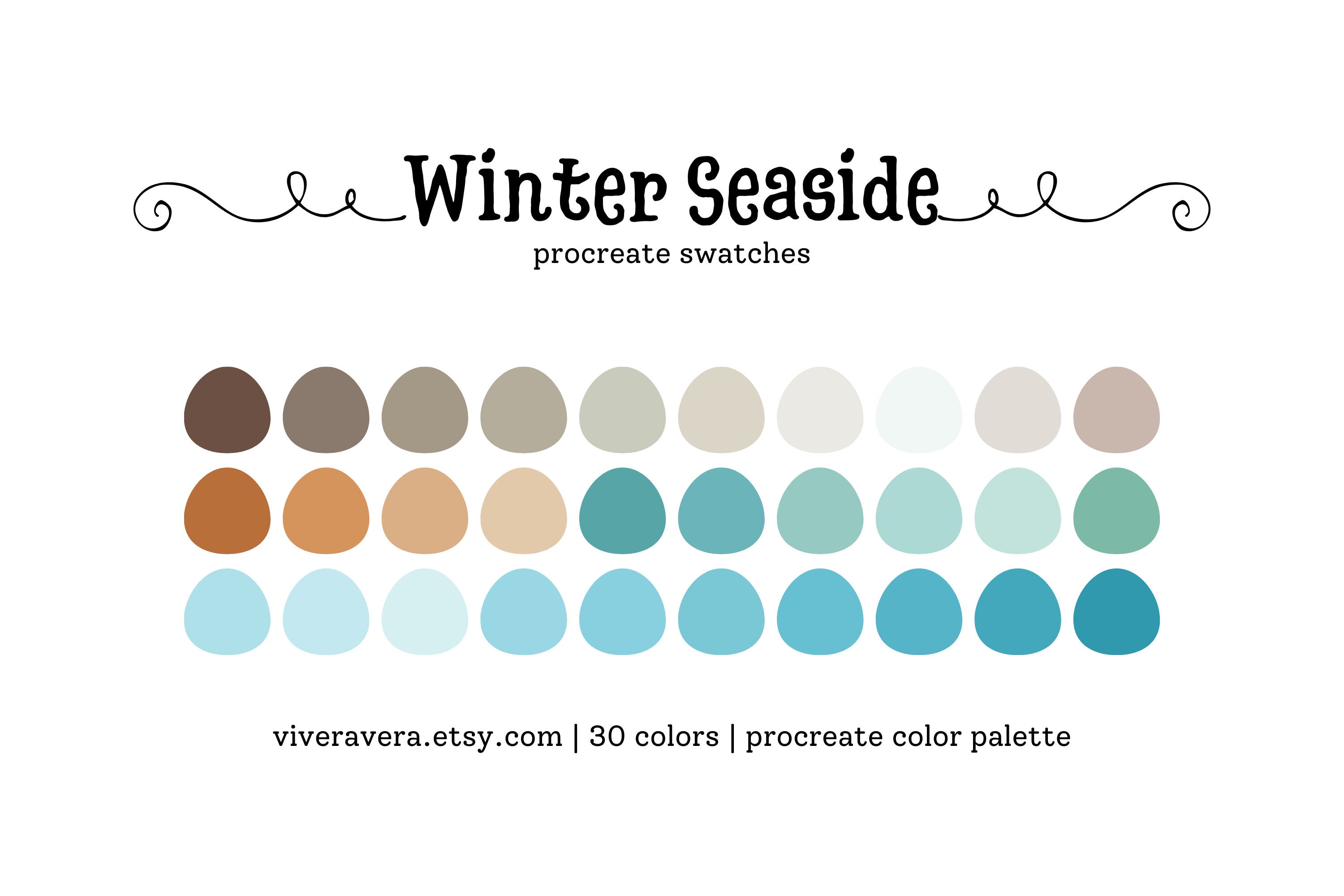 Winter Seaside | Procreate Color Palette | 30 Custom Swatches | Instant ...