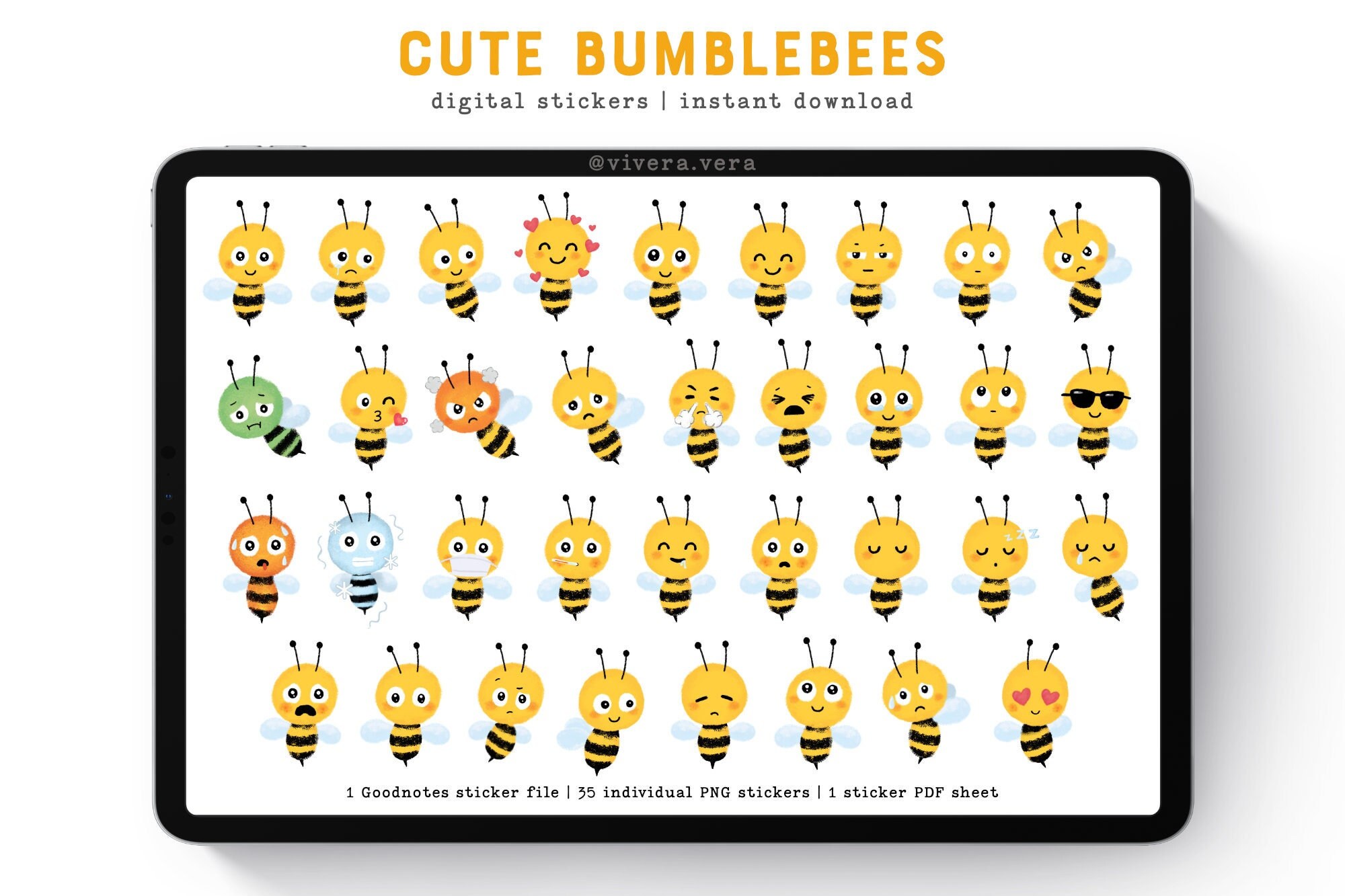 Digital Stickers - Cute Bumblebee Emoji Emoticon - Goodnotes | PDF ...