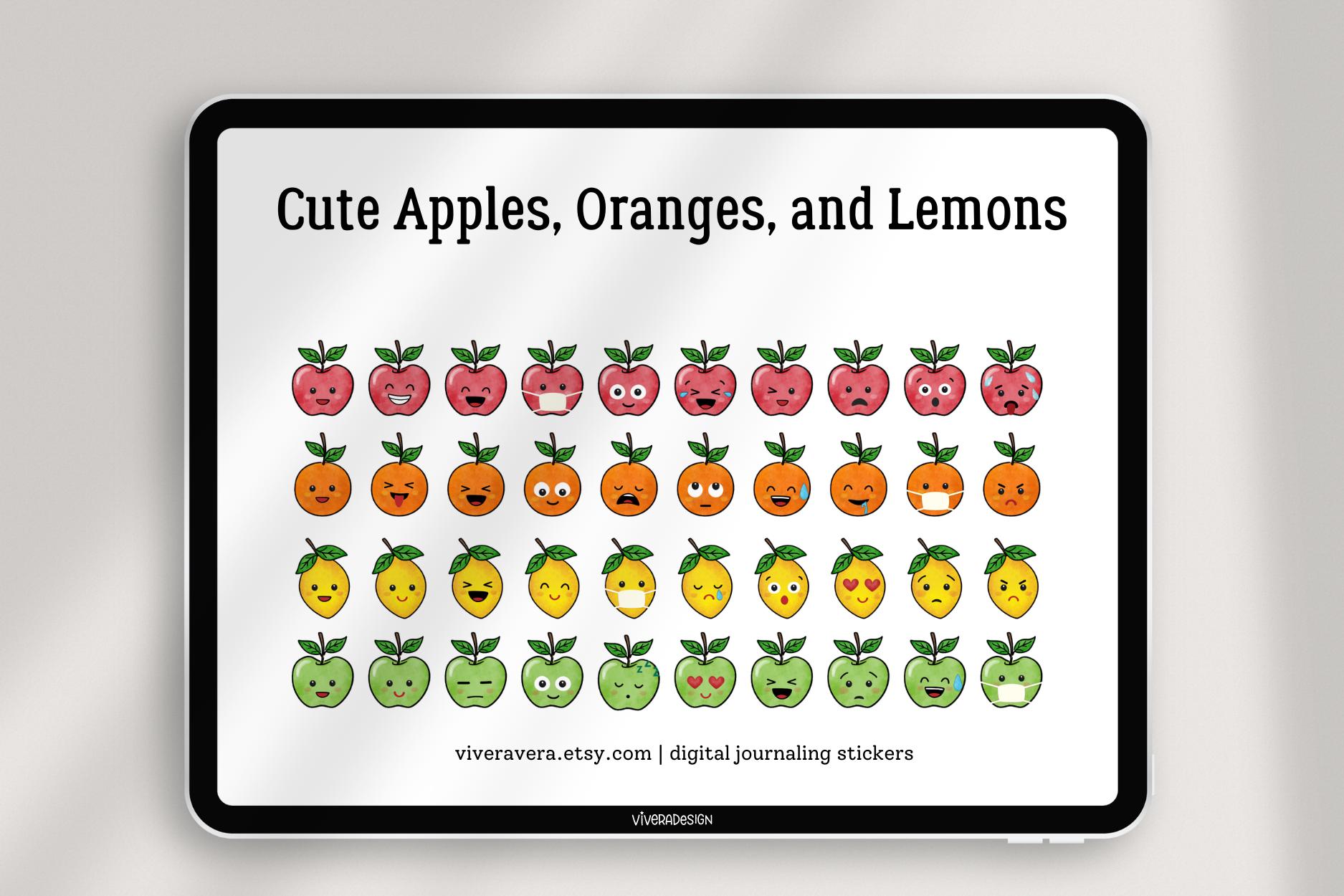 Digital Stickers - Cute Fruit Stickers With Emotions - Goodnotes | PNG ...