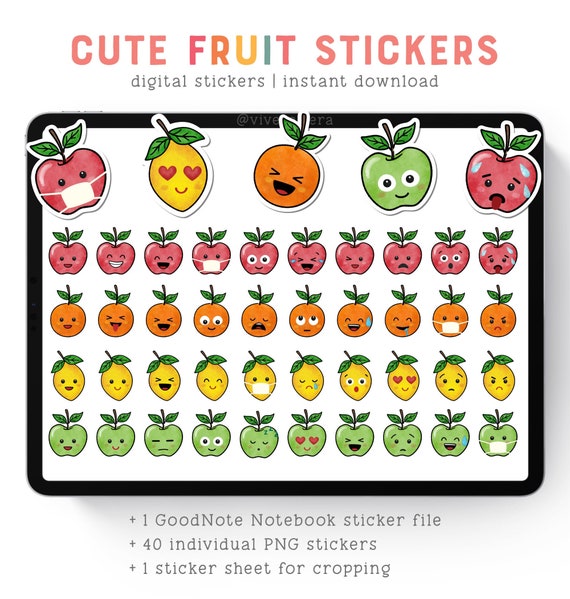 Digital Stickers Cute Fruit Stickers With Emotions - Etsy UK