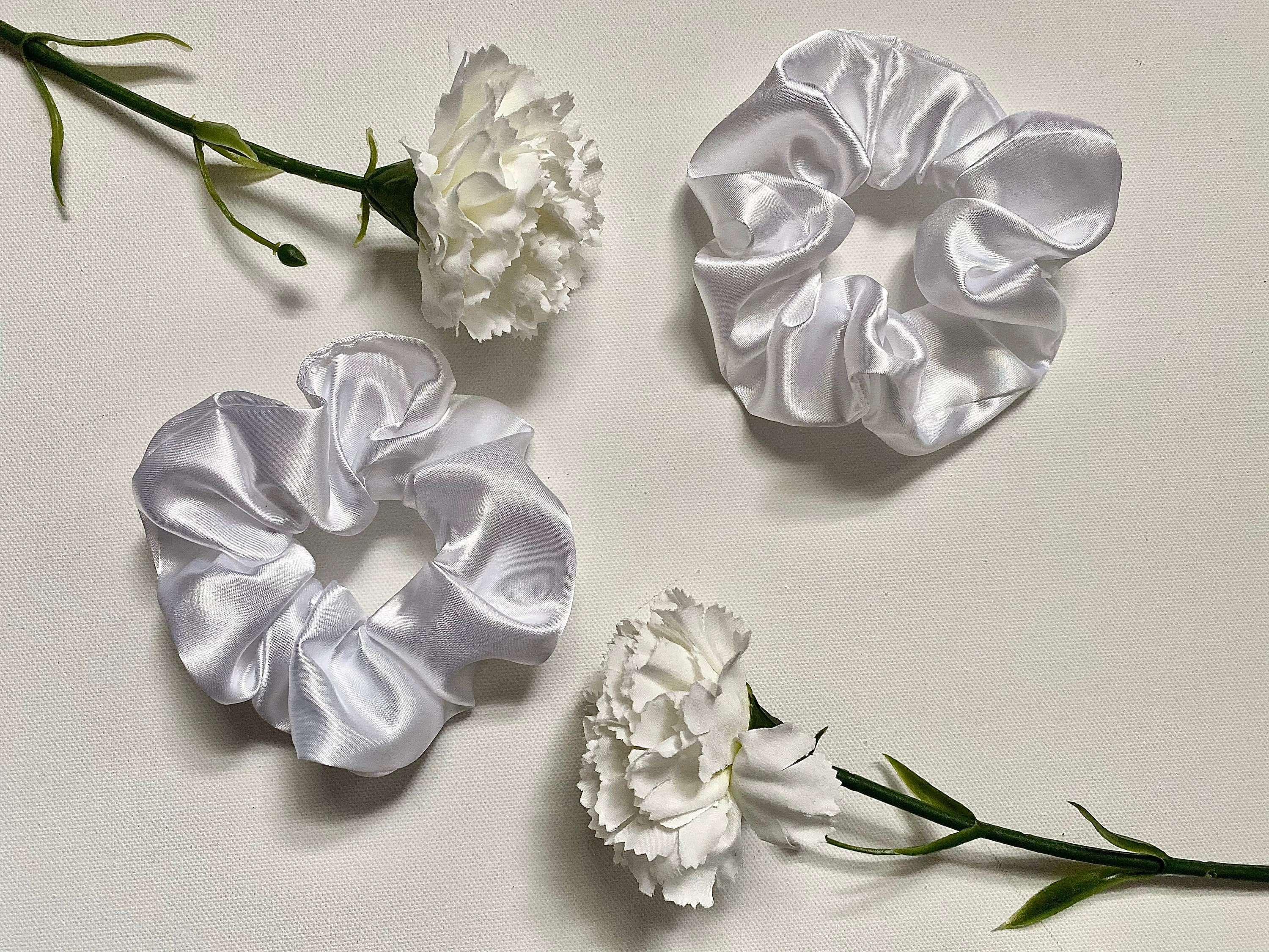 White Satin Scrunchie/ Wedding Scrunchie/ White Silk Scrunchie/ Satin ...