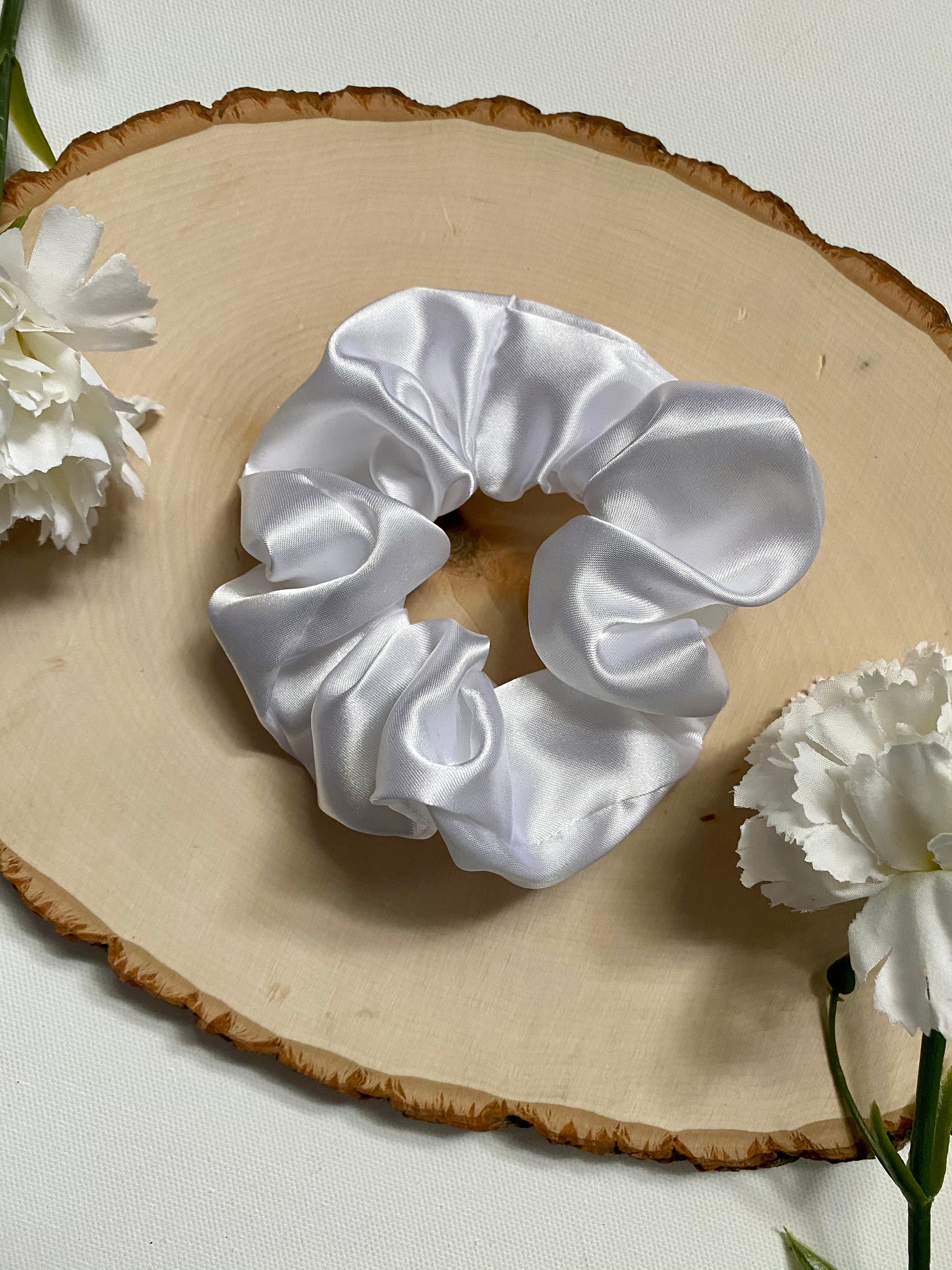 White Satin Scrunchie/ Wedding Scrunchie/ White Silk Scrunchie/ Satin ...