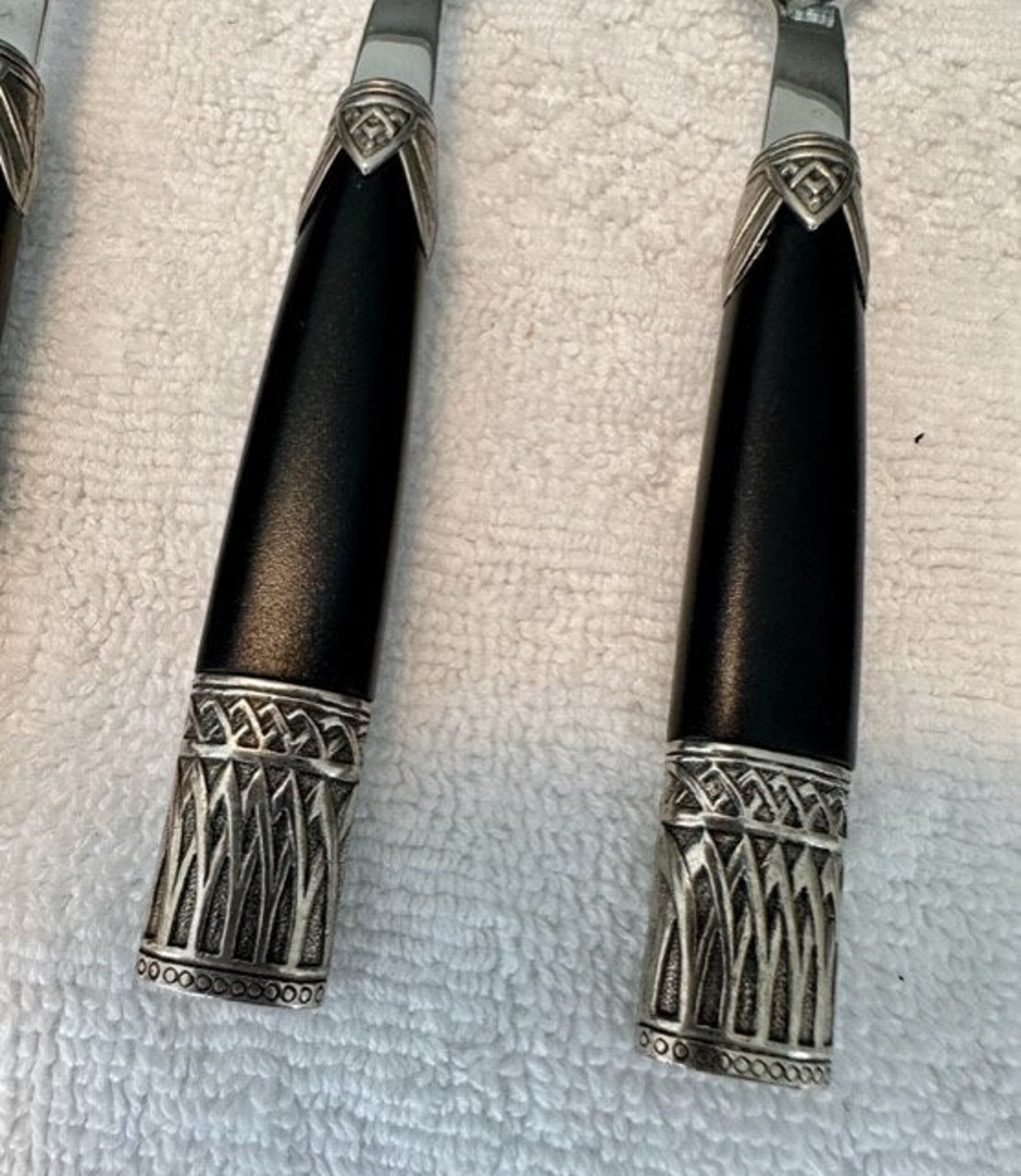 Vintage INOX EME Black & Silver Ornate Flatware 18/10 Set of 4 Salad ...