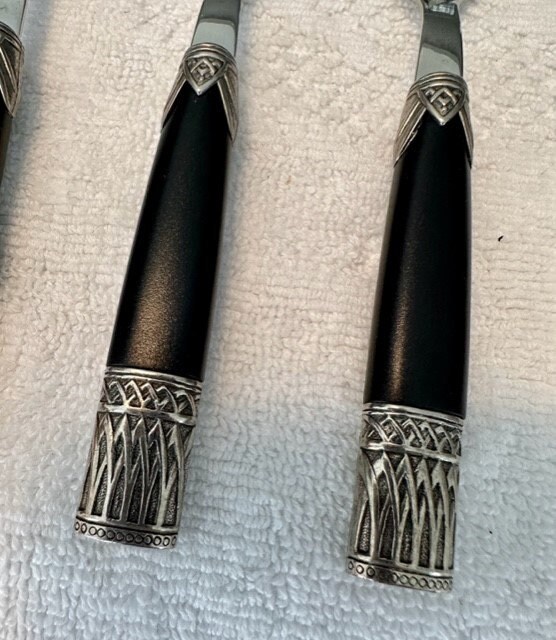 Vintage INOX EME Black & Silver Ornate Flatware 18/10 Set of 4 Salad ...