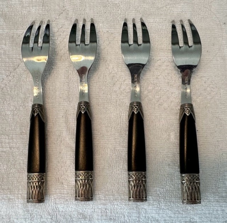 Vintage INOX EME Black & Silver Ornate Flatware 18/10 Set of 4 Salad ...