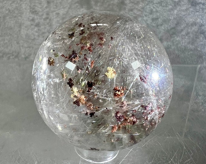 Gorgeous Rutile and Garden Quartz Sphere. Rare Silver Rutile With A Red ...
