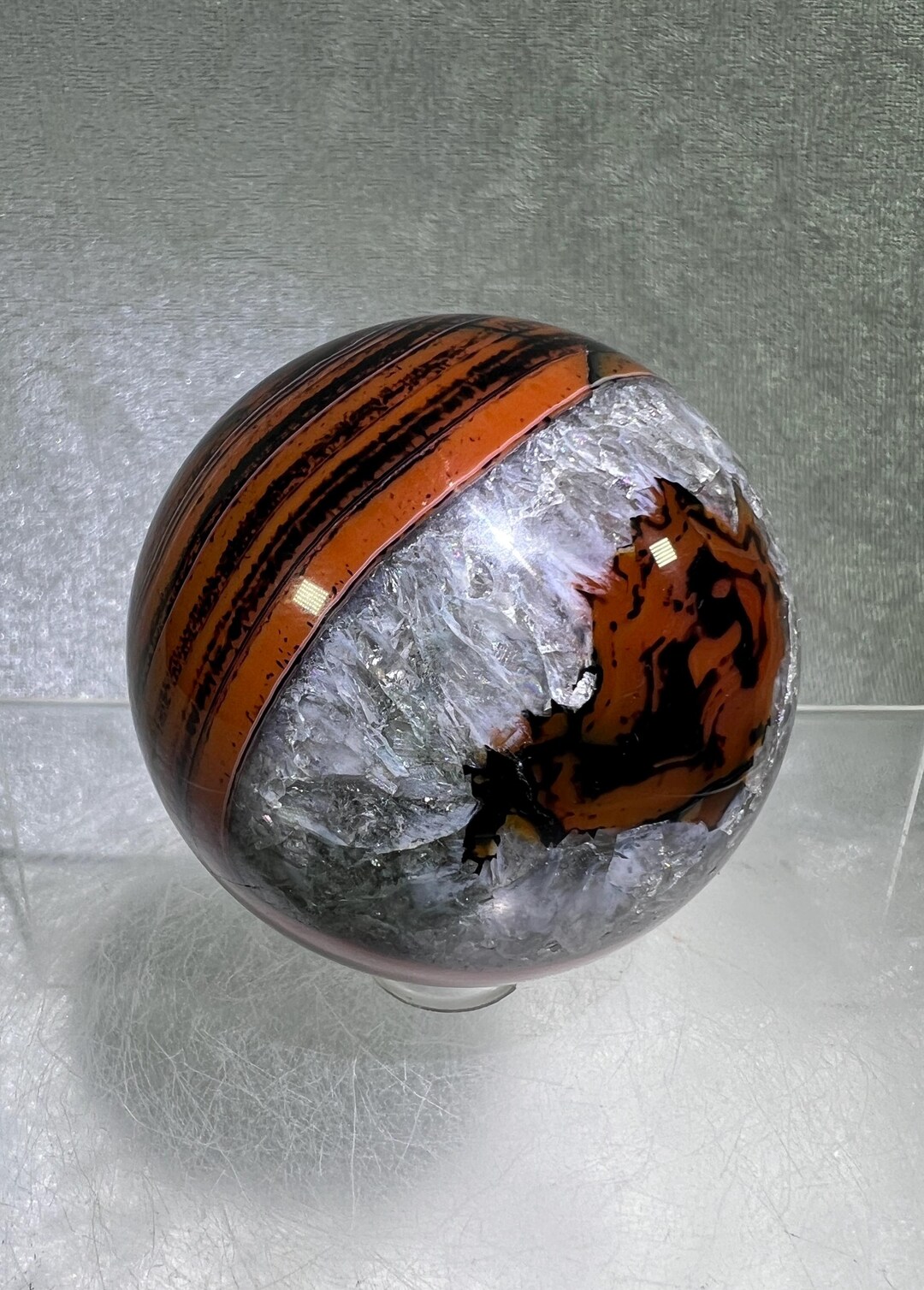 Beautiful Silk Agate Sphere. 60mm. Gorgeous Banding and Quartz Windows ...