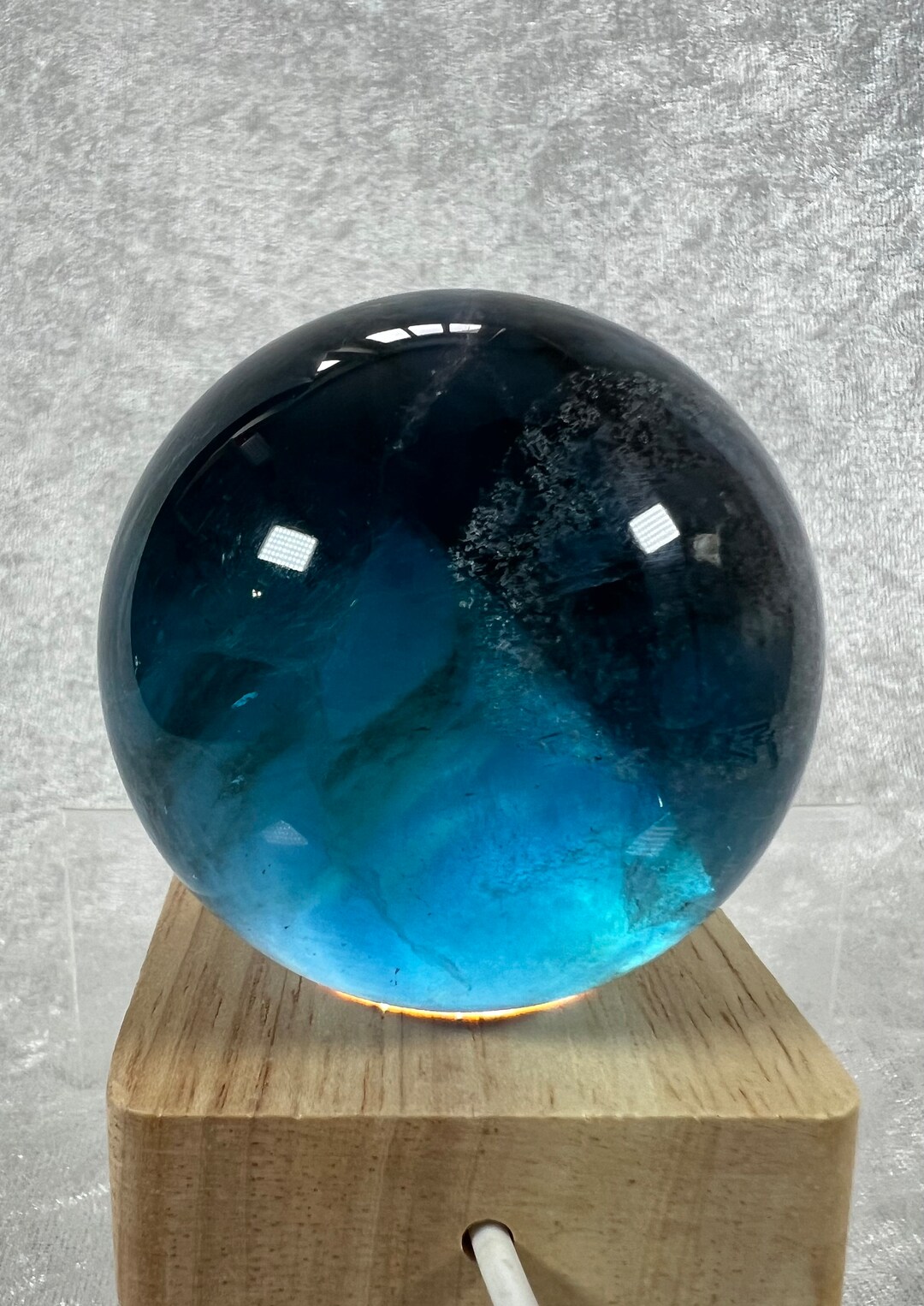 Amazing Deep Blue Fluorite Sphere. 67mm. White Light Stand is Included ...