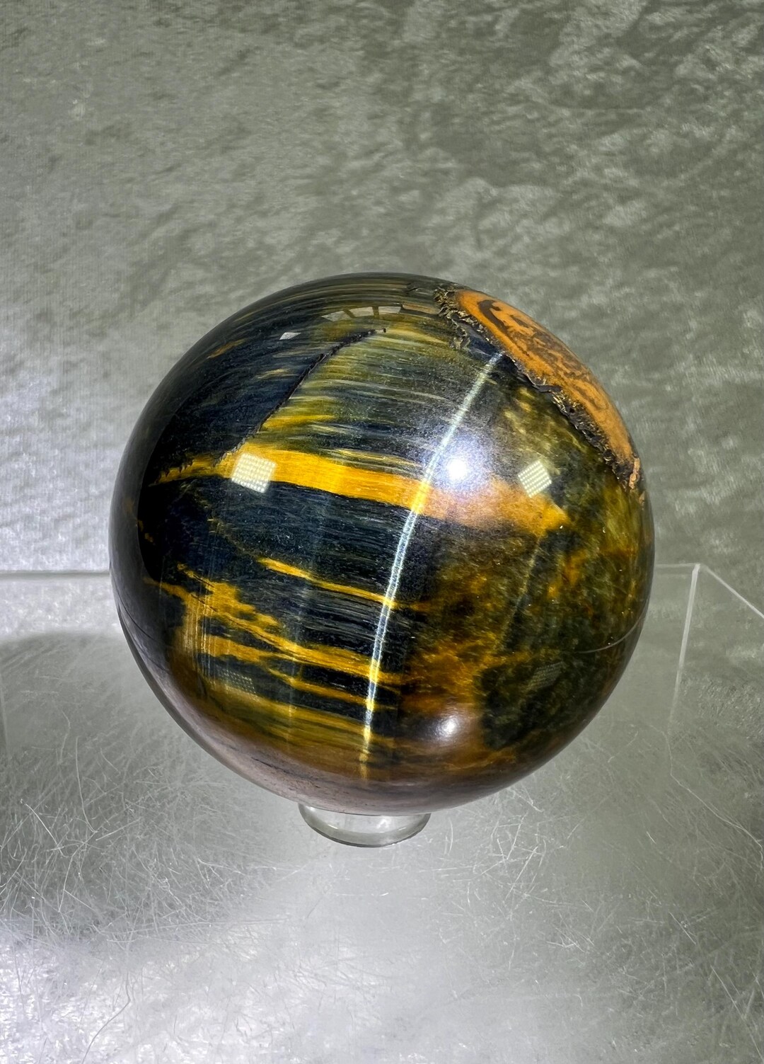 Rare Blue and Gold Tigers Eye Sphere. 58mm. Amazing Hawks Eye Display ...